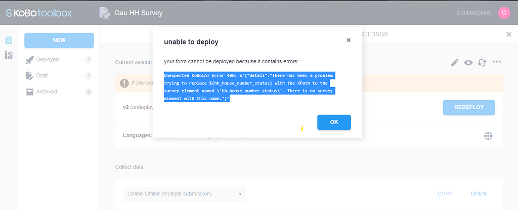 Unable To Redeploy Questions After Editing Form Building Kobotoolbox Community Forum