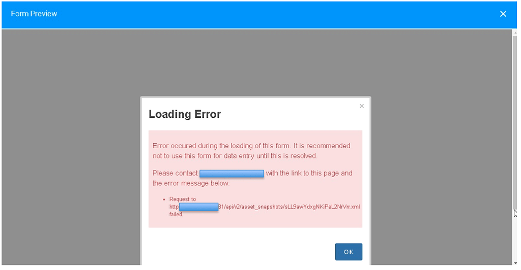 Issues in previewing the form once clicking on preview (loading error) - Kobo On Your Own Server ...