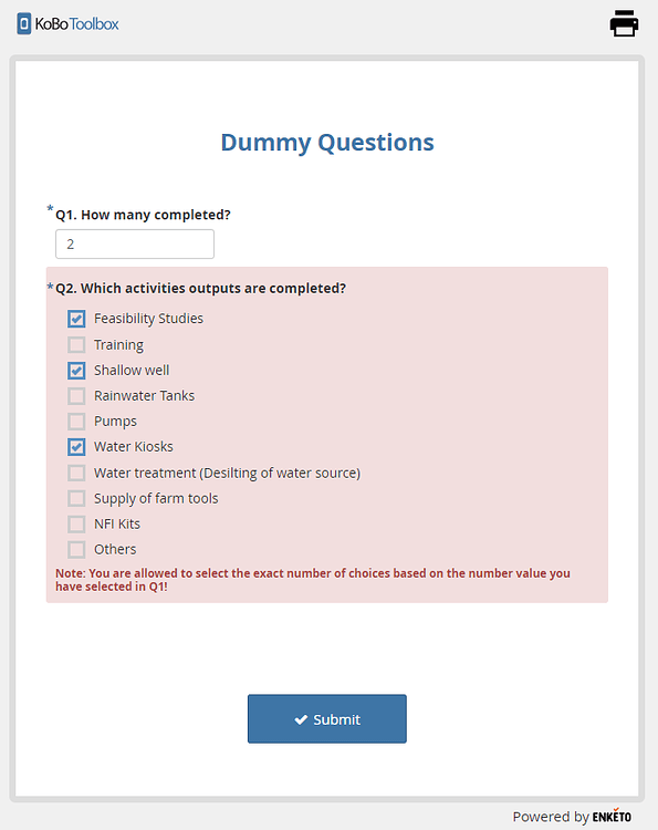 Restrict number of choices in a multiple choice question based on a response from a previous ...