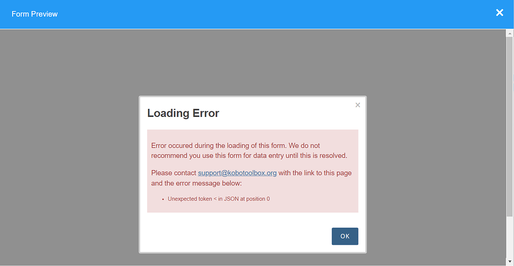 Error Message in Enketo: Unexpected token