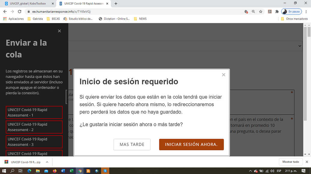 Error message "Server authentication problem (401)" seen while trying to submit data collected ...