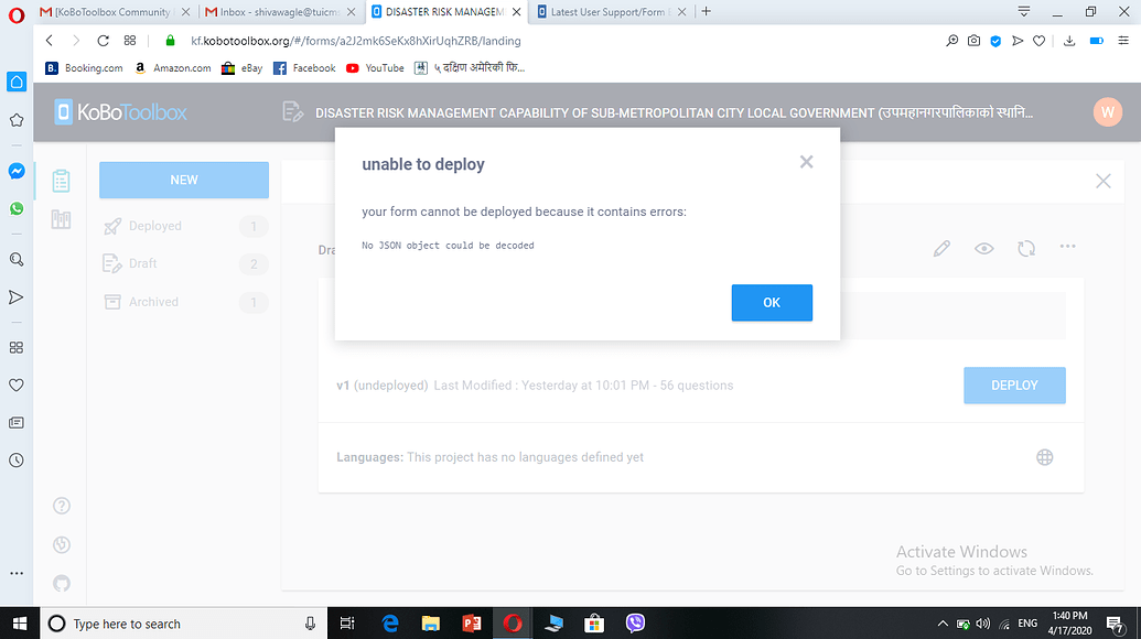 Problem in deploying the form - Form Building - KoboToolbox Community Forum