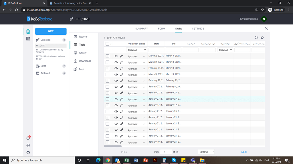 Data table > blanks and export data results misplaced - Data Management - KoboToolbox Community ...