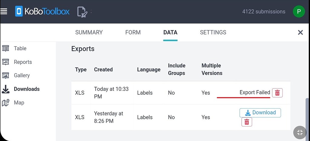 Data Export failed - Data Management - KoboToolbox Community Forum