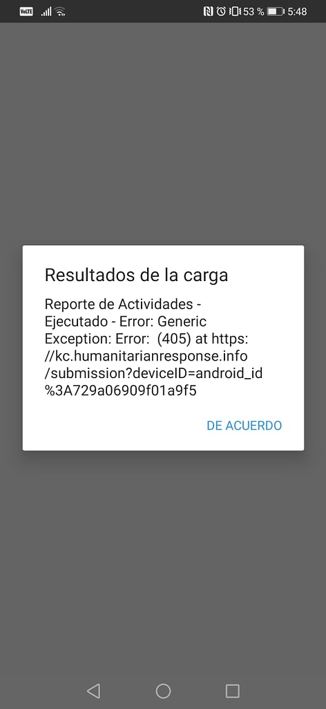 Error Message Seen While Trying To Submit The Filled Up Form From Kobocollect Android App To The