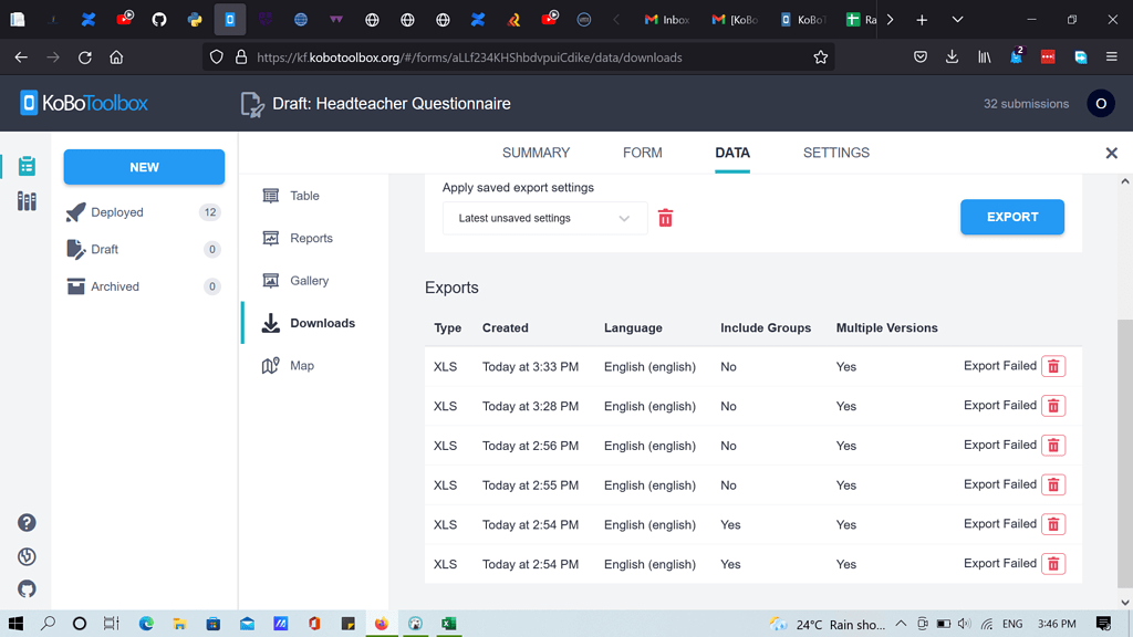 Facing Export Failed error message while downloading data as in XLS format - Data Management ...