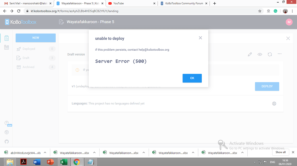Unable to deploy form. Server Error (500) - Form Building - KoboToolbox Community Forum
