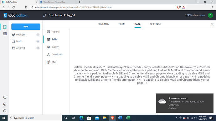 Kobo data table not getting loaded and showing error - Data Management - KoboToolbox Community Forum