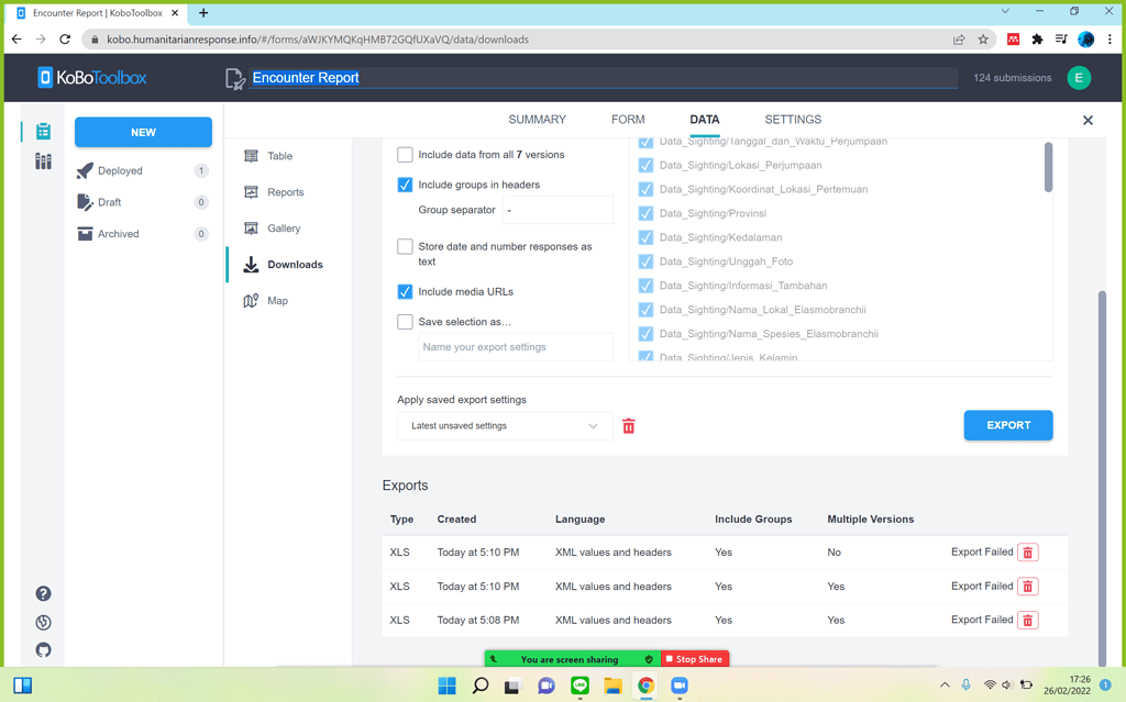 Getting Export Failed [Error 28] - Data Management - KoboToolbox Community Forum