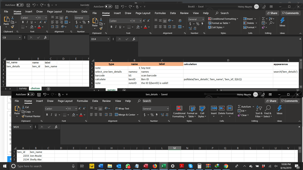 Trying to build a form that will use pulldata() function to verify barcode ID - Form Building ...