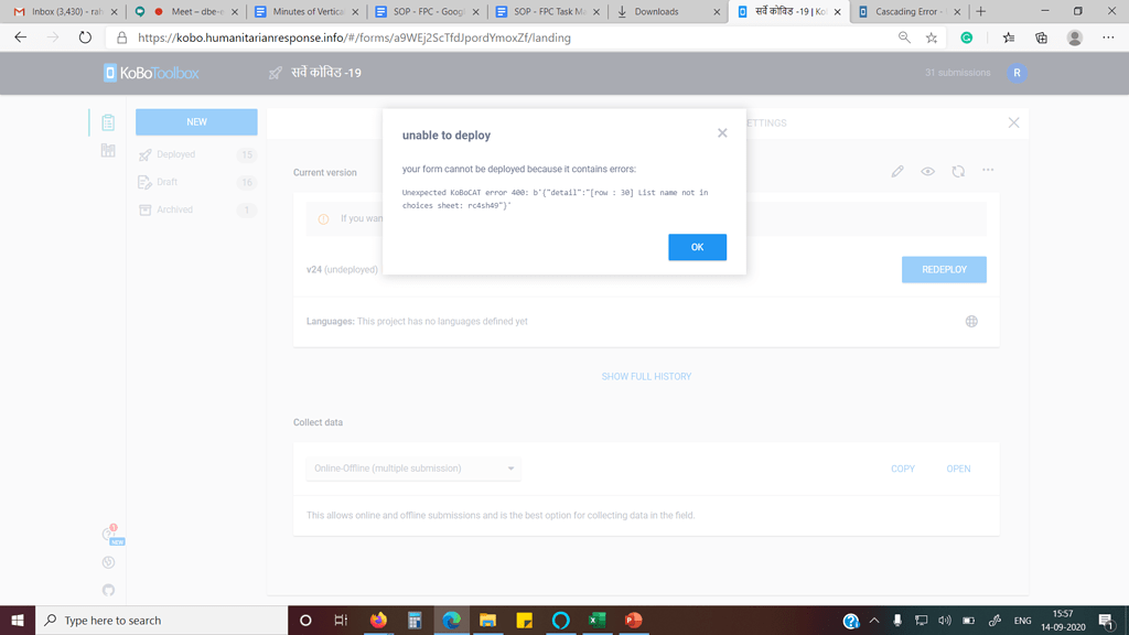 Problem with deploying a survey project - Form Building - KoboToolbox Community Forum