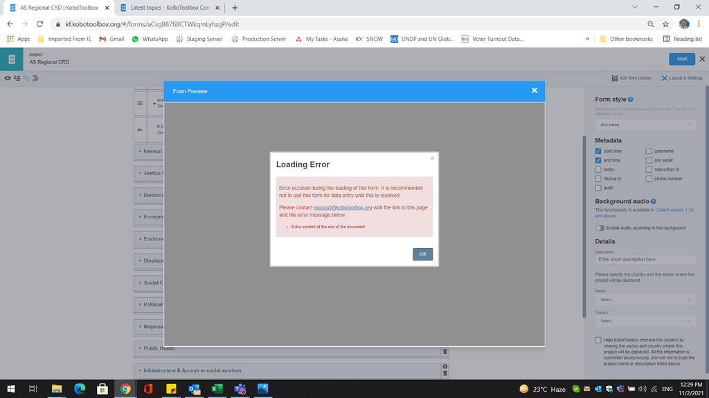 Error message when viewing the form - URGENT - Form Building - KoboToolbox Community Forum