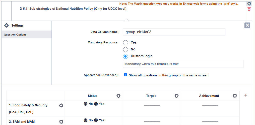 Creating A Skip Logic To A Matrix Question Form Building Kobotoolbox Community Forum