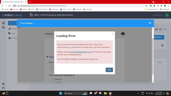 Loading Error-Pulldata function - Form Building - KoboToolbox Community Forum