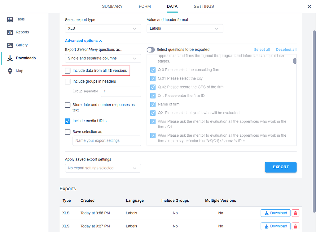 Unable to download data using xls format - Data Management - KoboToolbox Community Forum