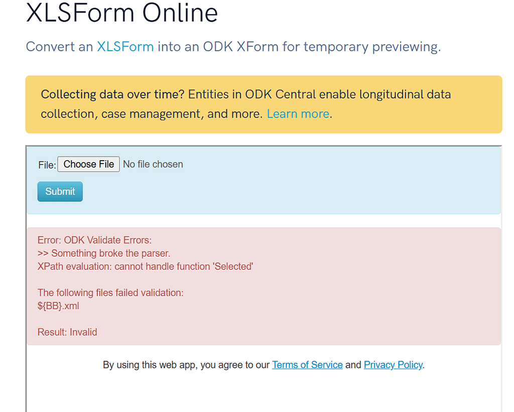 Error loading due to invalidation error - Form Building - KoboToolbox Community Forum