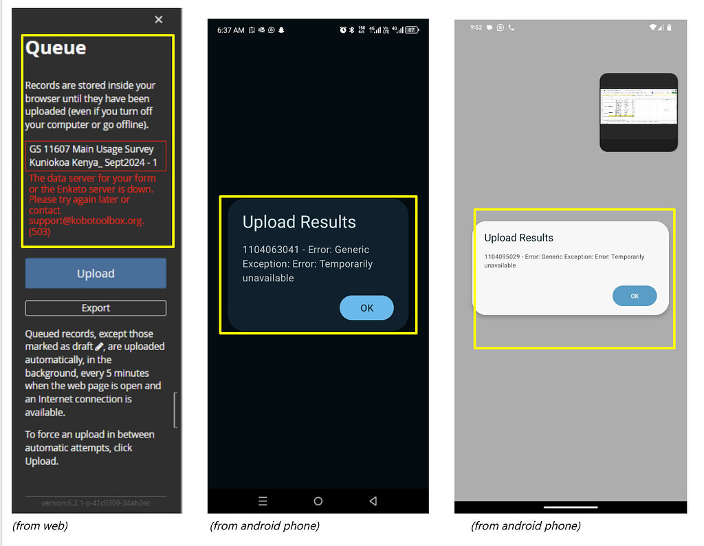 The data server for your form or the Enketo server is down. Please try again later or contact ...