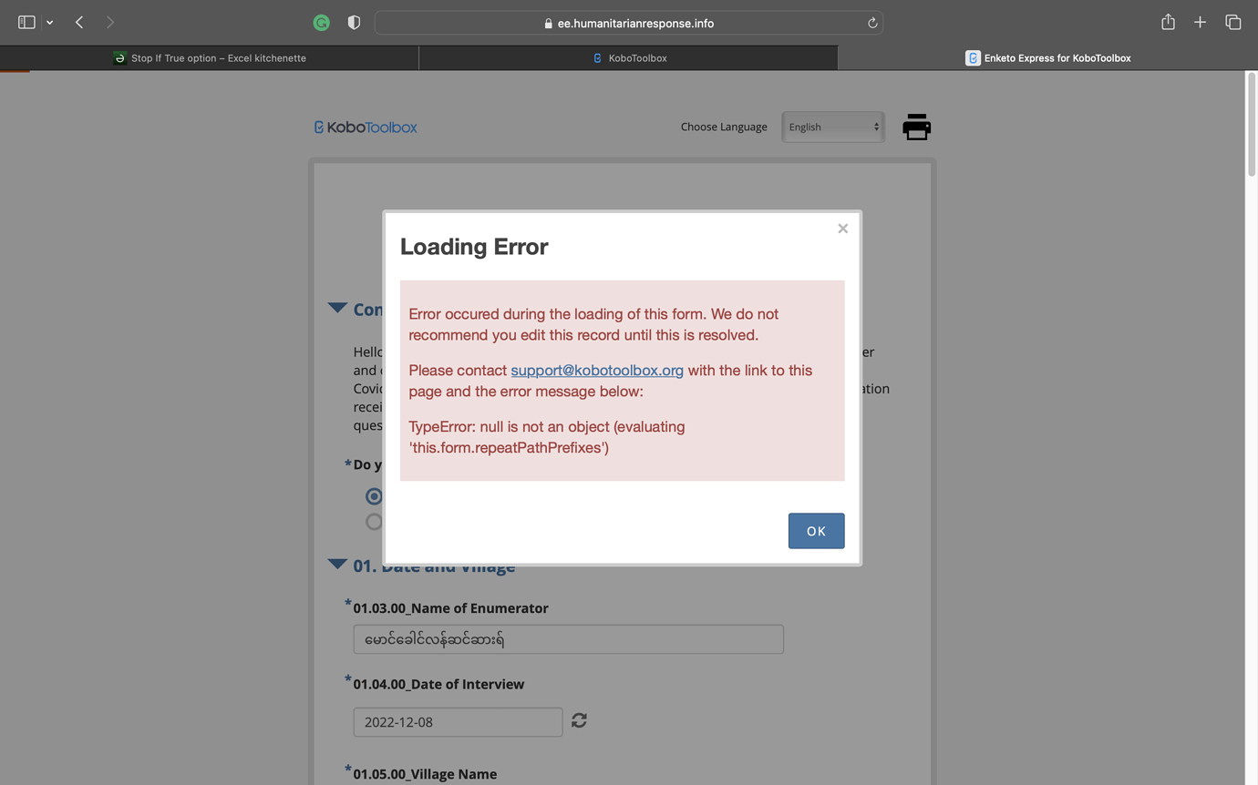 Error in editing data from submitted forms - Data Management - KoboToolbox Community Forum