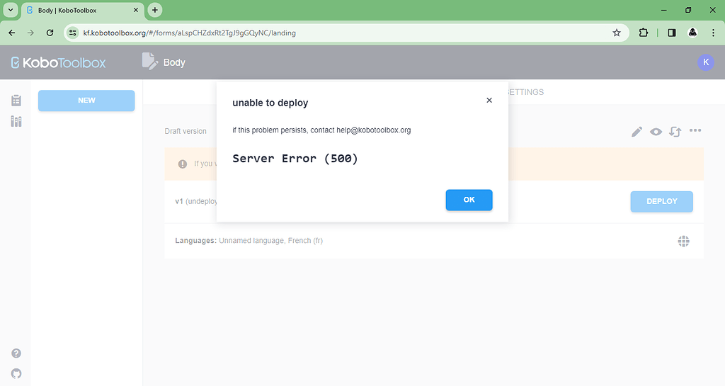 How to Solve the Server Error 500 - Form Building - KoboToolbox Community Forum