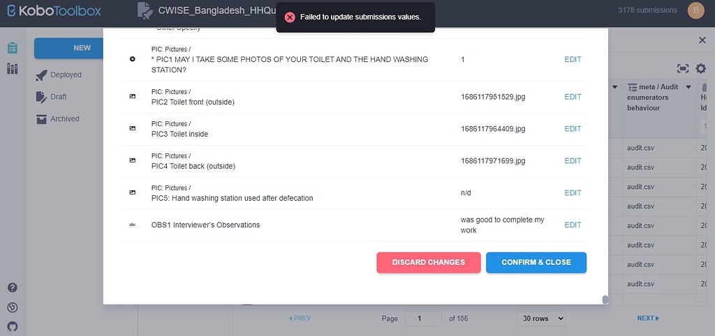 Failed to update submissions values error - Data Management - KoboToolbox Community Forum