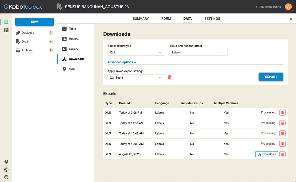 The download status keep “Processing…” - Data Management - KoboToolbox Community Forum