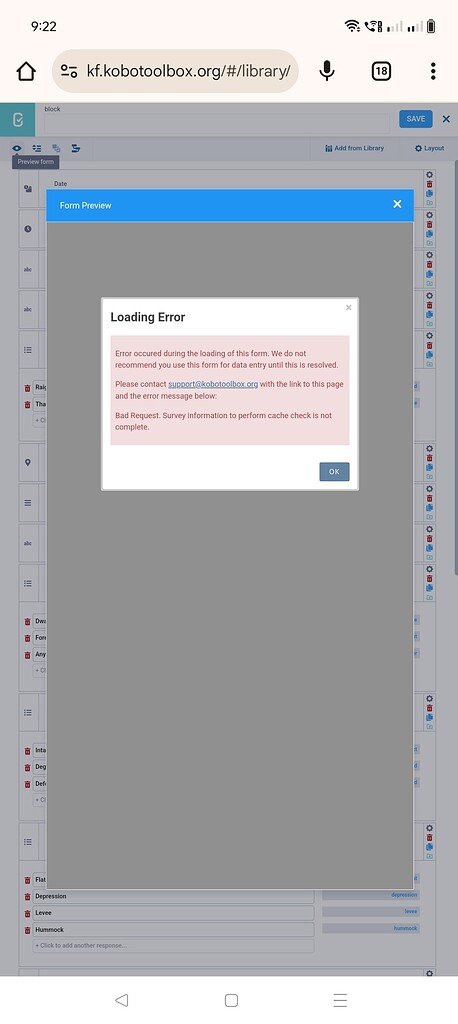 Getting error in preview the form from library - Form Building - KoboToolbox Community Forum