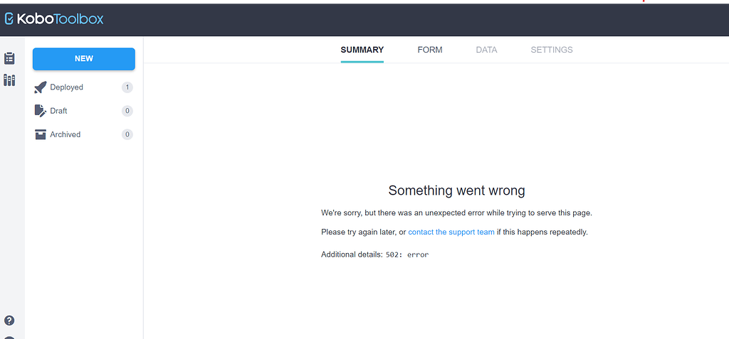 Error 502 when accessing form details - Kobo On Your Own Server - KoboToolbox Community Forum