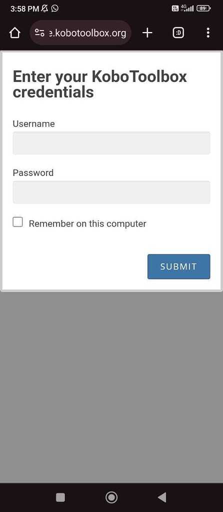 Enter your KoboToolbox credentials - Data Collection - KoboToolbox Community Forum