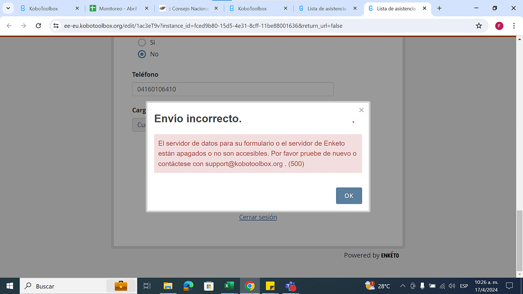 Server error 500 editing - Data Management - KoboToolbox Community Forum