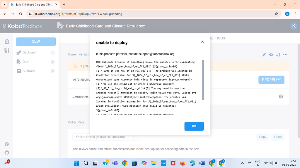 Not able to redeploy form - Form Building - KoboToolbox Community Forum