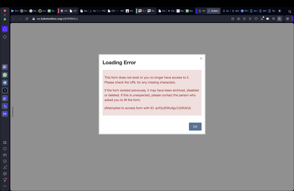 This form does not exist or you no longer have access to it. Please check the URL for any ...