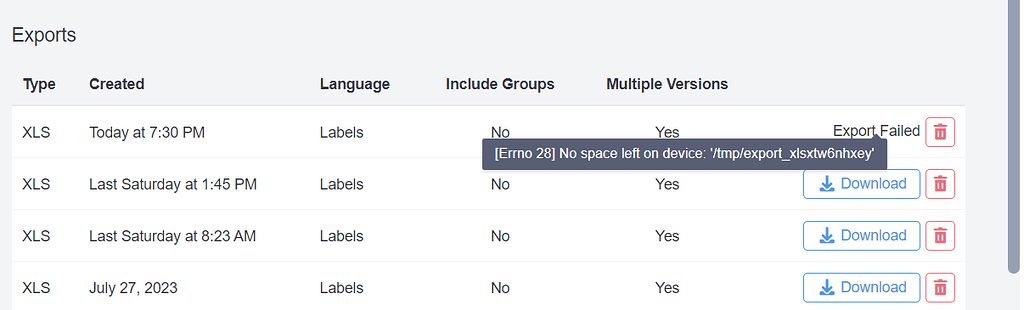 Errno 28 No Space Left On Device Data Management Kobotoolbox Community Forum