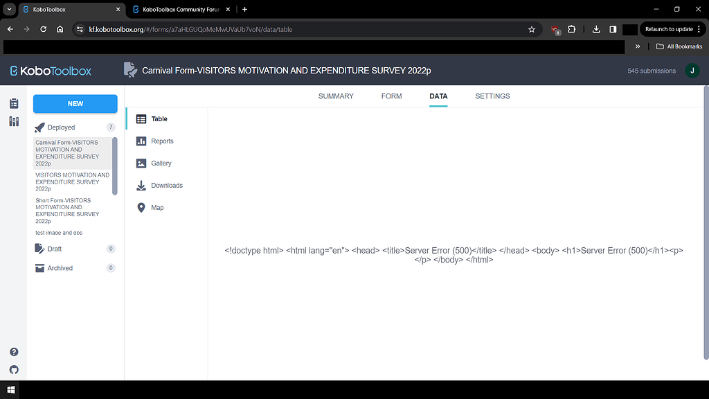 Table view in Data tab not working - Data Management - KoboToolbox Community Forum