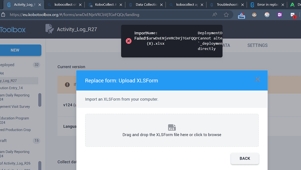 Error in replacing xlsform - Form Building - KoboToolbox Community Forum
