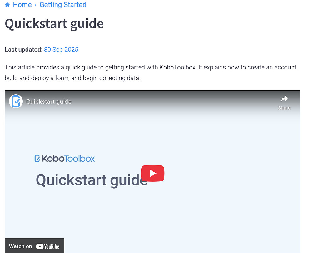 Recently Updated Support Article: Quickstart Guide - Support Article - KoboToolbox Community Forum