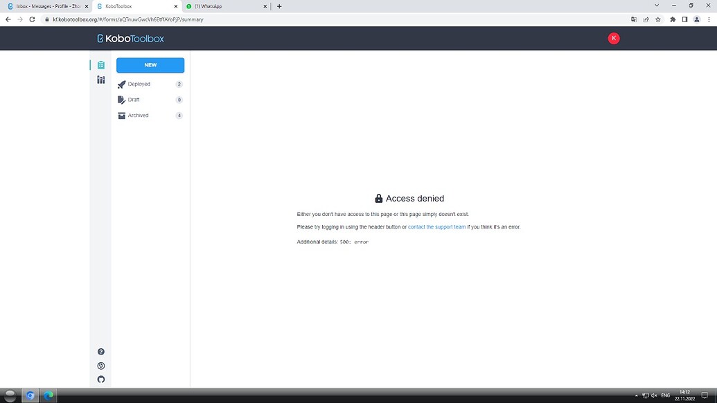 Error 500 - Account Issues - KoboToolbox Community Forum