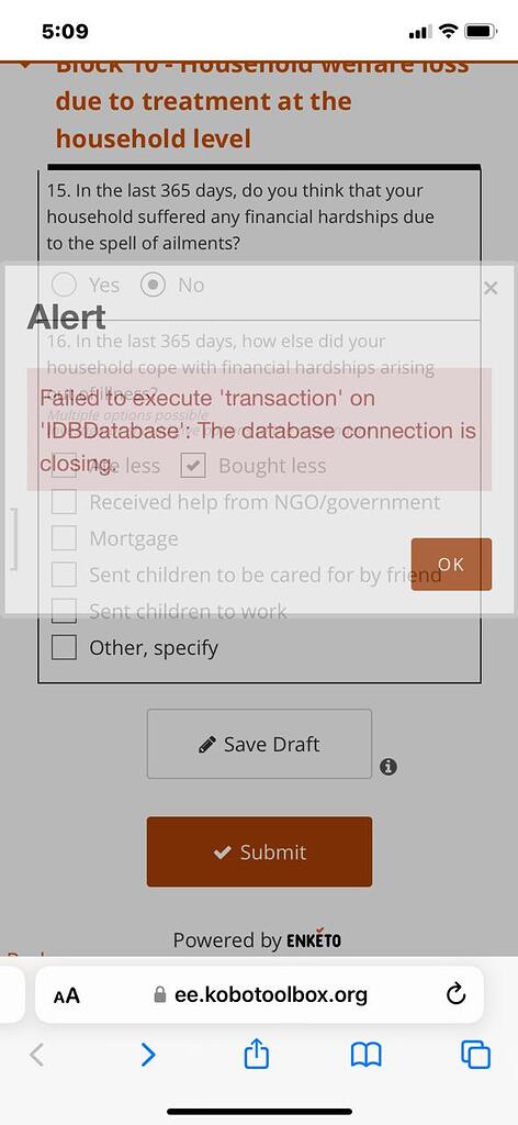 Error in Enketo (failed to exceute transaction on IDBdatabase) - Data Collection - KoboToolbox ...