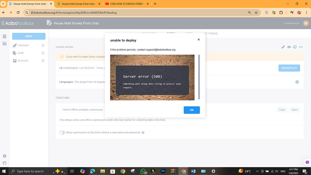 I cant deploy my form it Show me the Error 500 - Form Building - KoboToolbox Community Forum