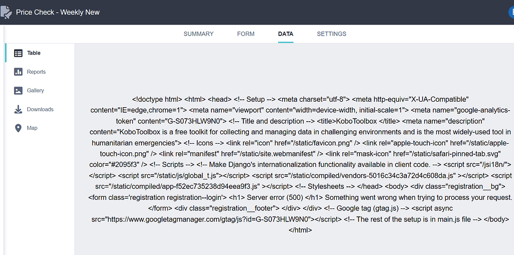 Data (Table) and survey Error message - Data Management - KoboToolbox Community Forum