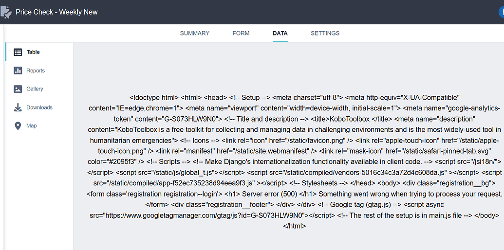 Data (Table) and survey Error message - Data Management - KoboToolbox Community Forum