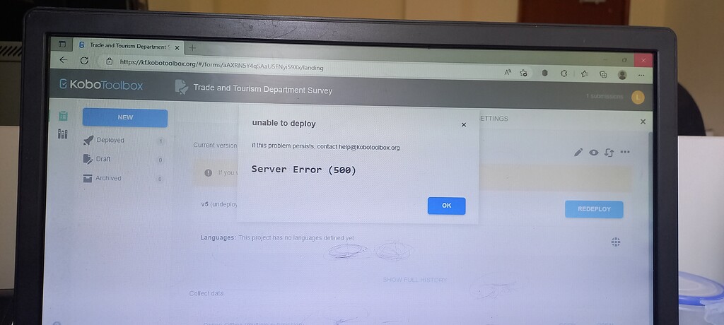 Deploy server error 500 - Form Building - KoboToolbox Community Forum