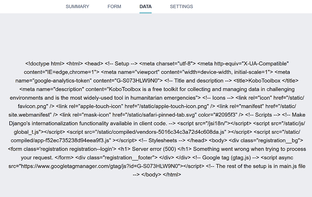 DATA table error message - Data Management - KoboToolbox Community Forum