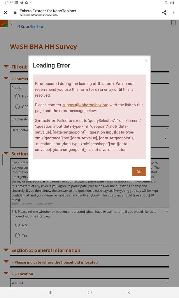 I still cannot collect data and have a long error message even after the form has loaded - Data ...