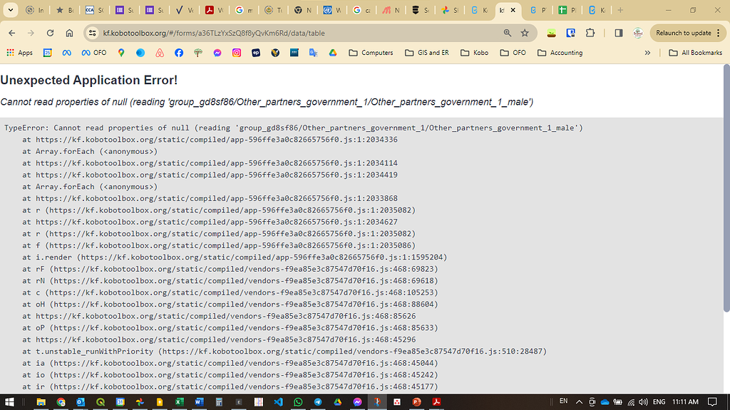Error message unexpected Application Error - Data Management - KoboToolbox Community Forum