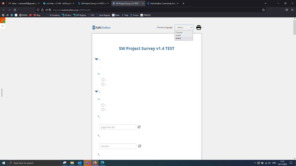English default language, but KoboCollect/Enketo showing blank forms - Form Building ...