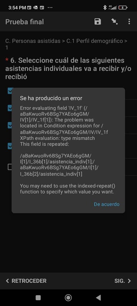 Displaying questions based on response in select multiple question that is part of a repeat ...