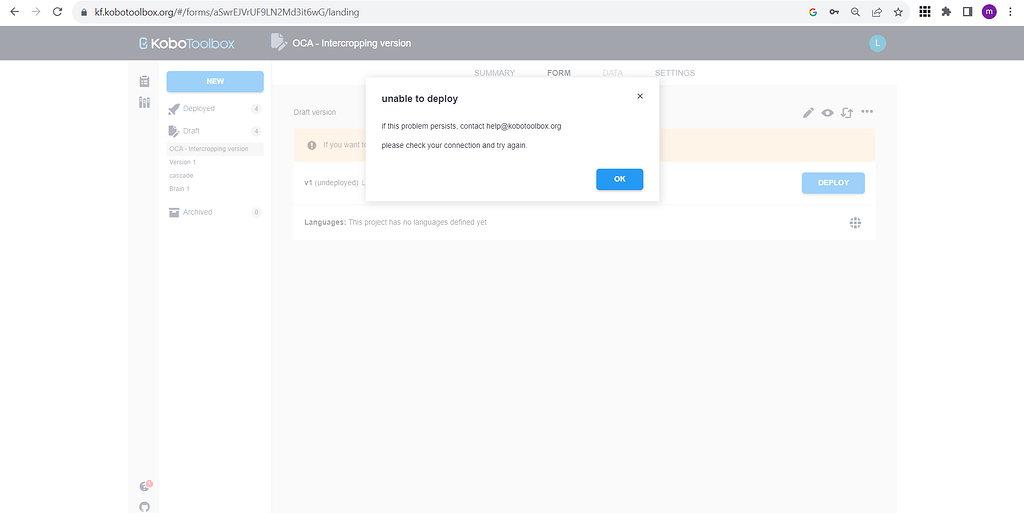 Deployment Issues - Form Building - KoboToolbox Community Forum