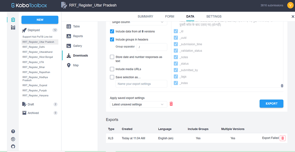 Download failed while data export - Data Management - KoboToolbox Community Forum