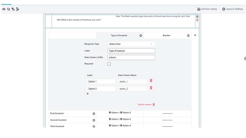 Creating A Table With A Drop Down Box In A Column For Options Form Building Kobotoolbox