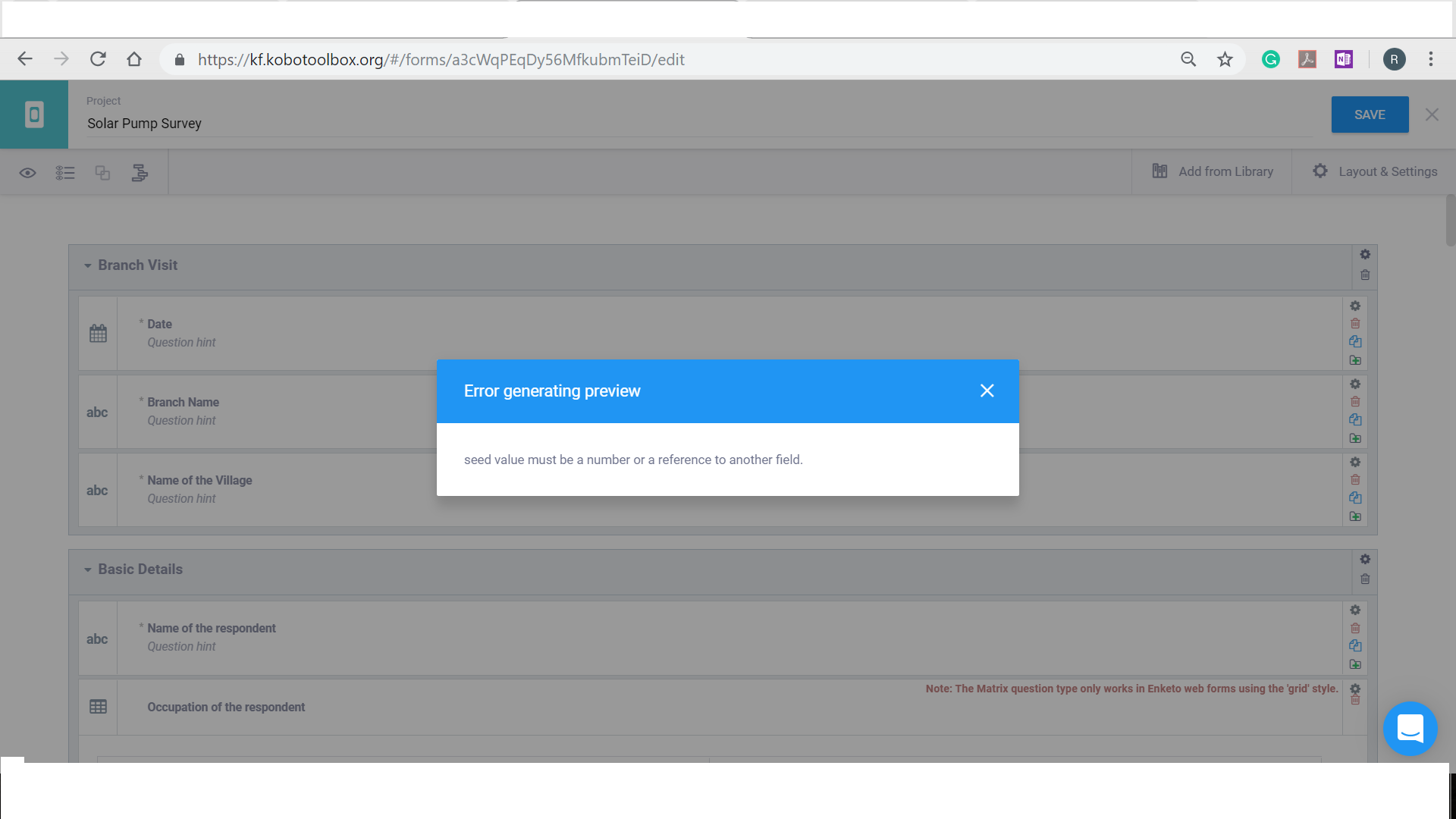 Error Generating Preview Seed Value Must Be A Number Or A Reference To Another Field User 5071